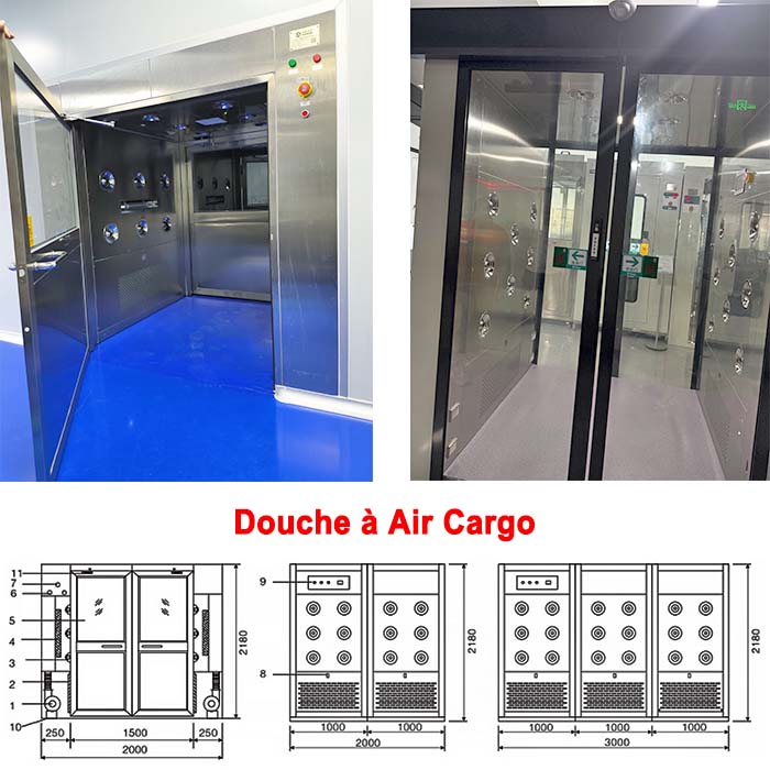 Douche à air à double porte pour l'industrie pharmaceutique